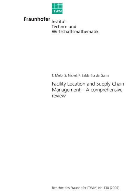 Pdf Facility Location And Supply Chain Management A Comprehensive Review