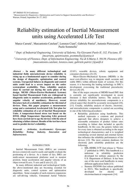 PDF Reliability Estimation Of Inertial Measurement Units Using Accelerated Life Test