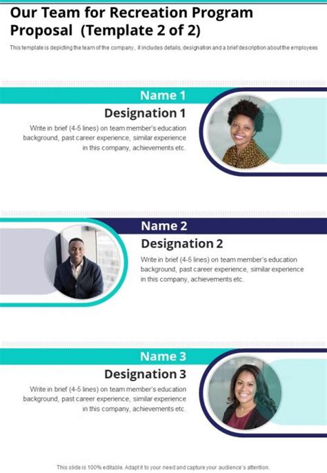 Our Team For Recreation Program Proposal One Pager Sample Example Document Presentation