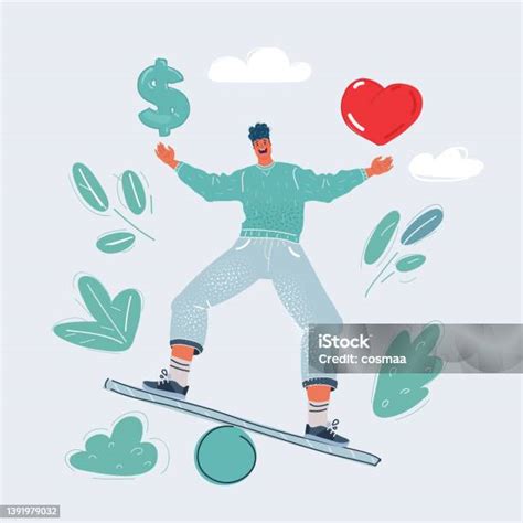 사랑과 돈 사이의 선택의 벡터 일러스트레이션 흰색 배경에 남자 개념에 대한 스톡 벡터 아트 및 기타 이미지 개념 경제