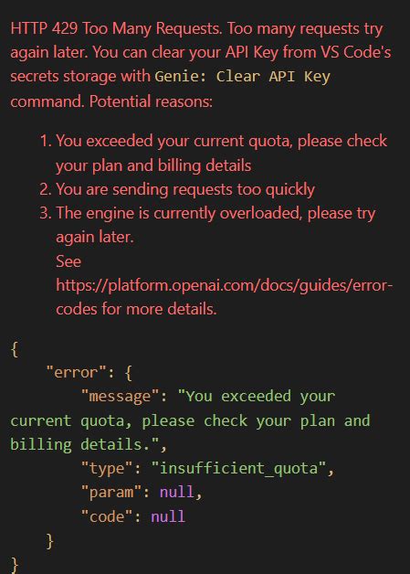 429 too many requests · issue 51 · ai genie chatgpt vscode · github