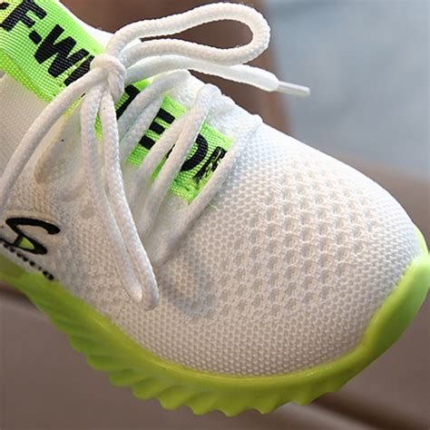 플라이 직조 어린이 신발 소년과 소녀 Led 조명 신발 부드러운 바닥 운동화 크기 21흰색