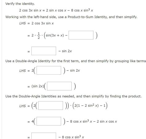 [answered] Verify The Identity 2 Cos 3x Sin X 2 Sin X Cos X 8 Cos X Sin Kunduz
