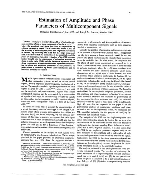 Pdf Estimation Of Amplitude And Phase Parameters Of Multicomponent
