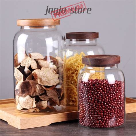 Jual Toples Kaca Tutup Kayu Kedap Udara Toples Jar Kaca Minimalis Wooden Shopee Indonesia