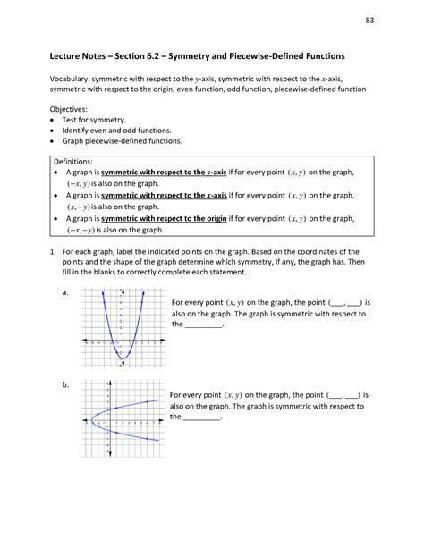 M1105c 62 Ln Symmetry And Piecewise Defined Functions W Pg Nums Lecture Notes Section 6 2