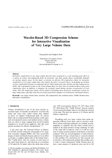 Pdf Wavelet Based 3d Compression Scheme For Interactive Visualization