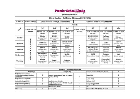Class Routine Of 2gb For Online Class Pdf