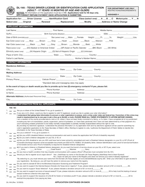 Form Dl 14a Download Printable Pdf Or Fill Online Texas Driver License Or Identification Card