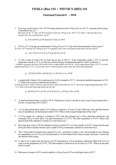 Tut 8 Tut Questions FISIKA Bio 154 PHYSICS BIO 154 Tutoriaal