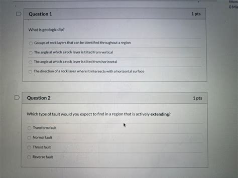 Solved Attem O Mir D Question 1 1 Pts What Is Geologic Dip Chegg Com
