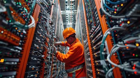 Cloud Computing Infrastructure Technician Managing Servers In A Large Data Center Focus On