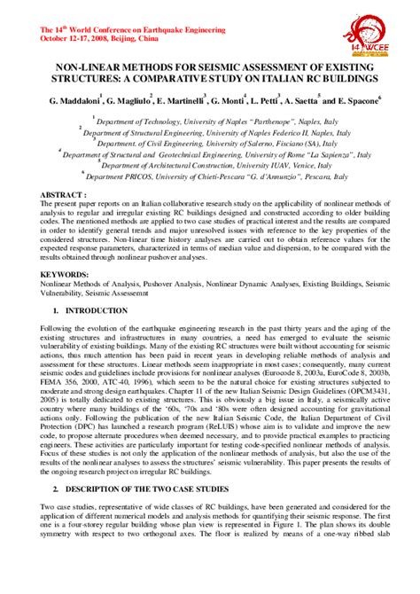 Pdf Non Linear Methods For Seismic Assessment Of Existing Structures