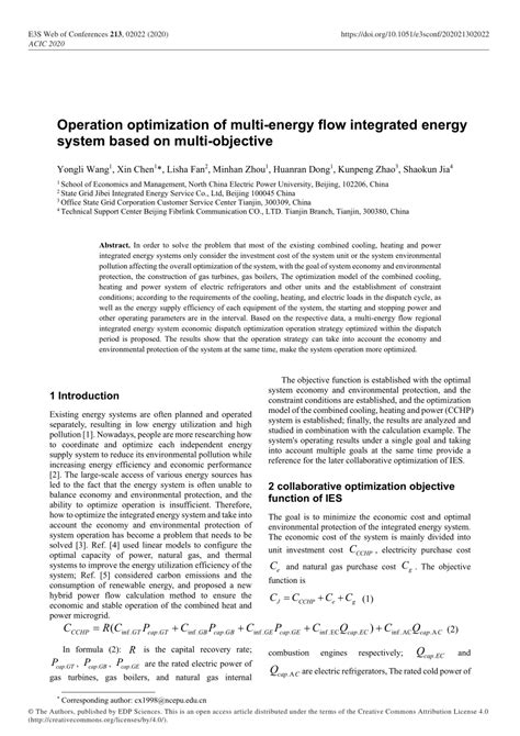 Pdf Operation Optimization Of Multi Energy Flow Integrated Energy System Based On Multi Objective