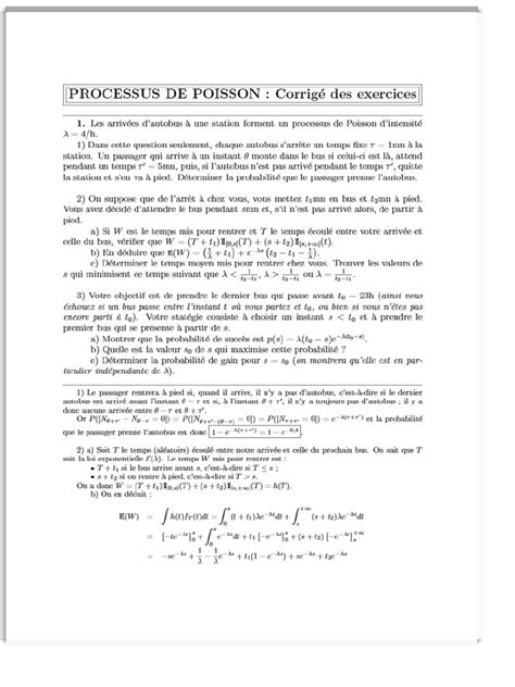 Processus De Poisson Corrigé Des Exercices Pdf Téléchargement