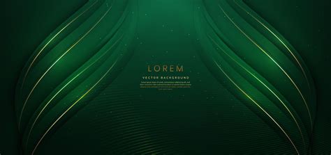 추상 3d 골드 곡선 녹색 리본은 짙은 녹색 배경에 조명 효과가 있고 텍스트용 복사 공간이 있는 반짝입니다 고급스러운 디자인 스타일 0명에 대한 스톡 벡터 아트 및 기타