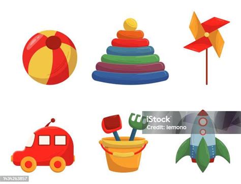 아기 장난감 공 피라미드 풍차 자동차 특종과 레이크가있는 모래 양동이 흰색 배경에 고립 된 로켓 세트 완구류에 대한 스톡 벡터 아트 및 기타 이미지 Istock