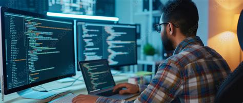 In The Glow Of Screens A Focused Programmer Codes Late Into The Night
