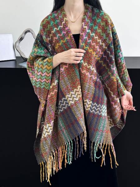 지그재그 수술 니트 빅 판쵸 숄