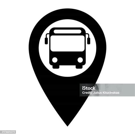 버스 벡터 아이콘이 있는 지도 포인터입니다 버스 정류장 위치 핀 기호입니다 지도에 표시합니다 글로벌 포지셔닝 시스템 Gps 픽토그램 거리에 대한 스톡 벡터 아트 및 기타