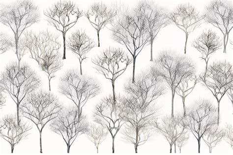 Premium Ai Image Minimal Style Cad Tree Line Drawing Side View Set Of Graphics Trees Elements