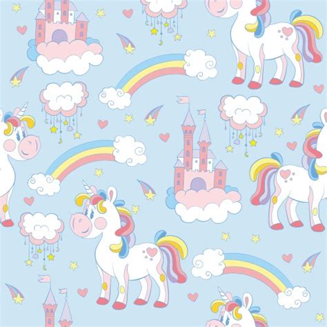 Seamless Pattern With Unicorns And Cosmic Vector Image