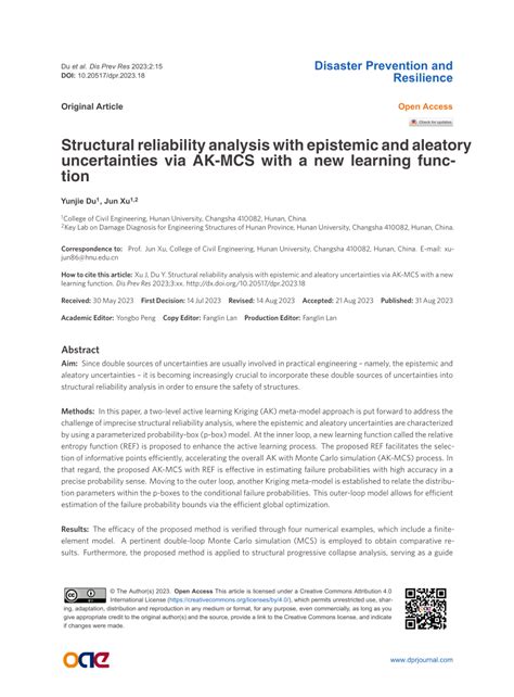Pdf Structural Reliability Analysis With Epistemic And Aleatory