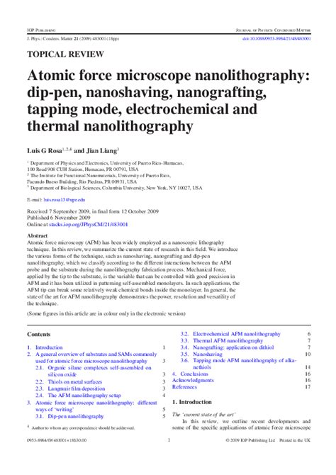 Pdf Atomic Force Microscope Nanolithography Dip Pen Nanoshaving Nanografting Tapping Mode