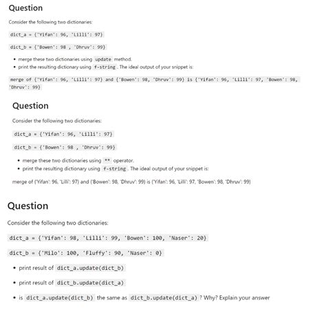 solved question consider the following two dictionaries