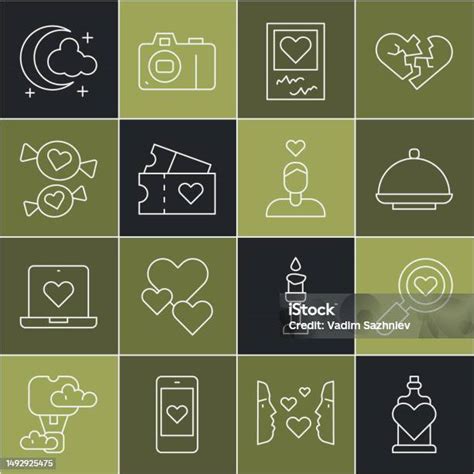 사랑의 묘약 검색 하트 및 덮힌 트레이 사진 프레임 하트 사랑 티켓 사탕 달의 별 및 커플을 아이콘으로 설정하십시오 벡터 0명에 대한 스톡 벡터 아트 및 기타 이미지