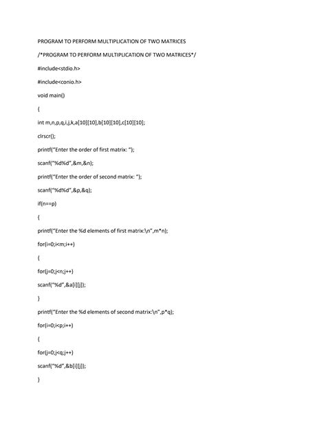 SOLUTION C Program To Perform Multiplication Of Two Matrices Studypool