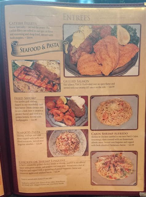 Menu At Pattis 1880s Settlement Restaurant Grand Rivers