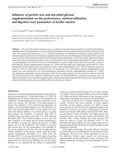 Pdf Influence Of Particle Size And Microbial Phytase Supplementation On The Performance