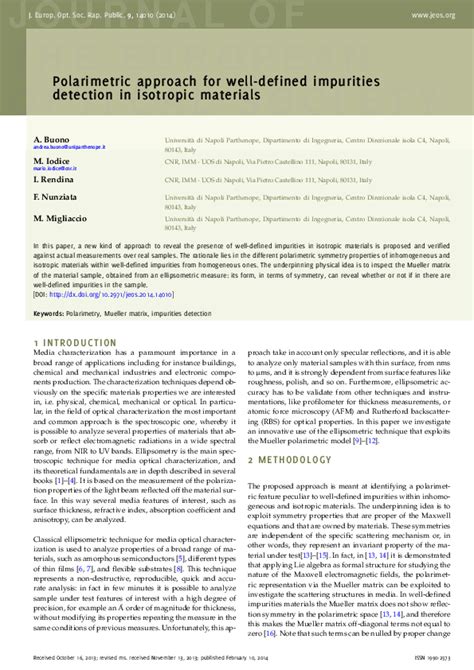 Pdf Polarimetric Approach For Well Defined Impurities Detection In Isotropic Materials