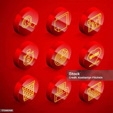 검색 사람들을위한 라인 돋보기 포스트 노트 스티커 캘린더 시간은 돈 타겟 스포츠 텍스트 작업이있는 하트 휴지통 및 프린터 아이콘 벡터 3차원 형태에 대한 스톡 벡터 아트 및