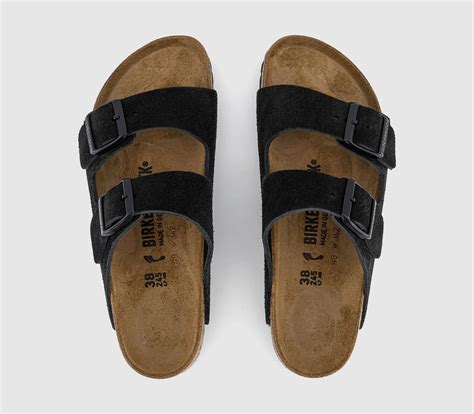 Birkenstock Arizona Two Strap Sandals Suede Black Womens Sandals