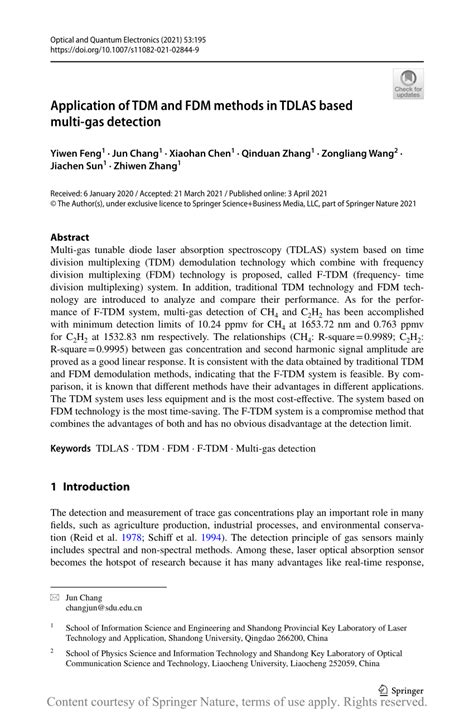 Application Of Tdm And Fdm Methods In Tdlas Based Multi Gas Detection Request Pdf