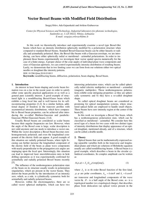 Pdf Vector Bessel Beams With Modified Field Distribution