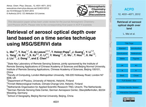 Pdf Retrieval Of Aerosol Optical Depth Over Land Based On A Time