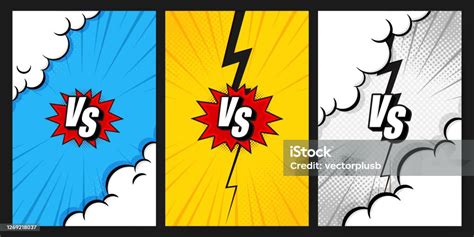 Vs 문자는 하프톤 번개와 평면 만화 스타일의 디자인에 설정 수직 배경 싸움 벡터 그림입니다 만화책에 대한 스톡 벡터 아트 및 기타 이미지 Istock