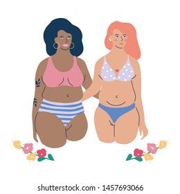 Bodypositive Concept Naked Female Character Underwear เวกเตอรสตอก ปลอดคาลขสทธ