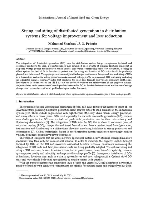 Pdf Sizing And Siting Of Distributed Generation In Distribution Systems For Voltage