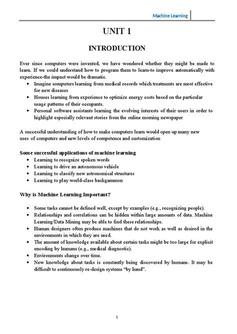 Ml1 Unit Wise Lecture Notes Unit 1 Introduction Ever Since