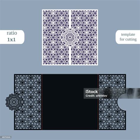 종이 비쳐 평방 인사말 카드 청첩장 절단 레이스 모방 플로터 레이저 벡터 일러스트 레이 션에 의해 잘라 금속 플레이트에 대 한 서식 파일 0명에 대한 스톡 벡터 아트 및