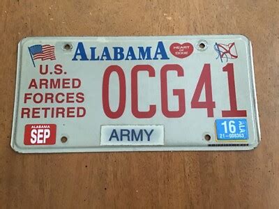 2016 Alabama Us Armed Forces Retired Army License Plate Tag Ebay