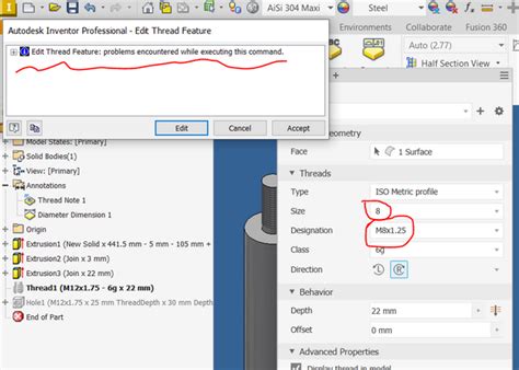 External Thread Issue In The Model And Drawing Autodesk Community