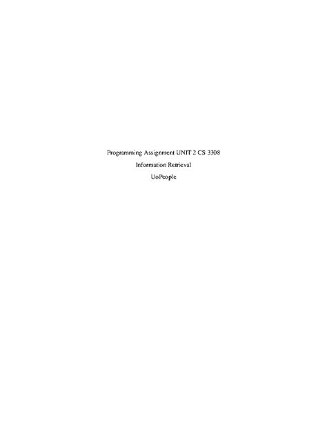 Programming Assignment Unit 2 CS 3308 Programming Assignment UNIT 2