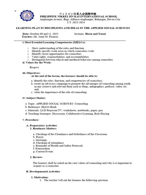 Lesson Plan Disciplines And Ideas In The Applied Social Sciences Week