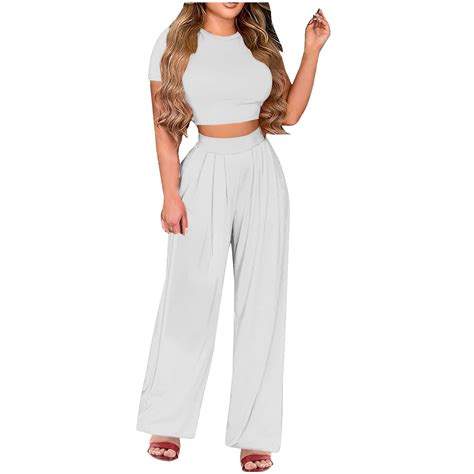 Jalioing Summer Lounge Set For Women Short Sleeve Crop Top With Pleated