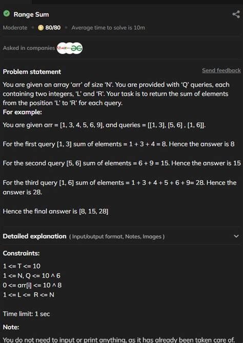 Problem Range Sum Asked In Adobe Microsoft And Geek For Geeks Tc Onq Sc Onq